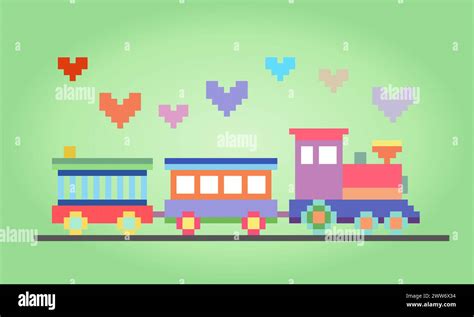 8 Bit Pixel Train Toys Pixel In Vector Illustrations For Game Assets And Cross Stitch Patterns