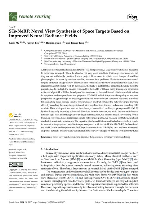 Pdf Sts Nerf Novel View Synthesis Of Space Targets Based On Improved