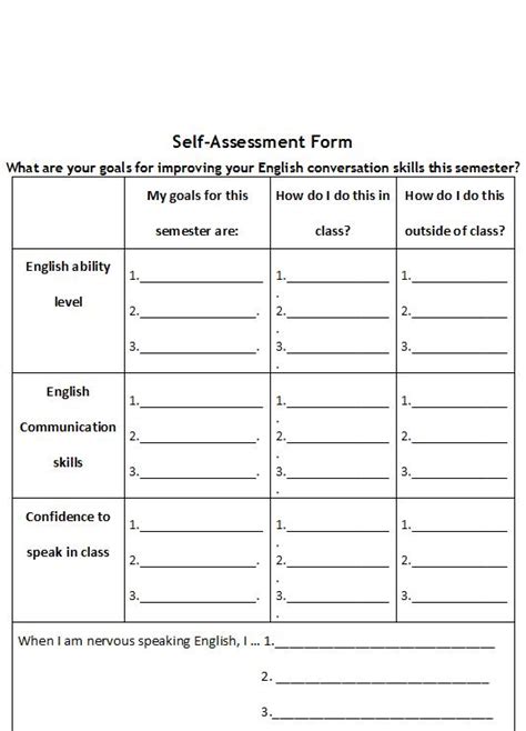 English Conversation Class Self Assessment Form