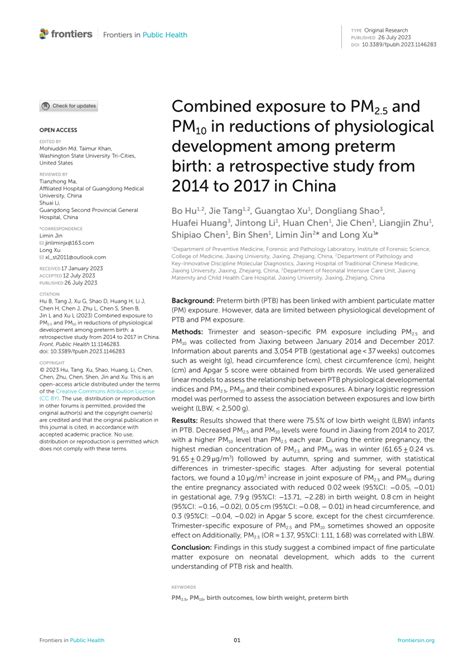 Pdf Combined Exposure To Pm2 5 And Pm10 In Reductions Of Physiological Development Among