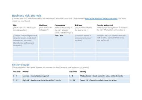Business Risk Analysis Template Pdf
