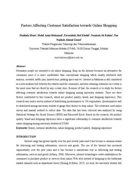 Factors Affecting Customer Satisfaction Towards Online Shopping Download Free Pdf