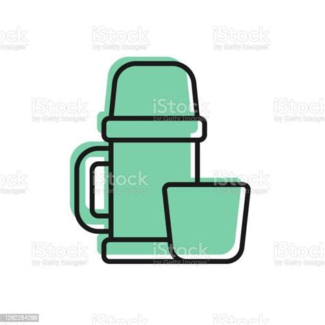 흰색 배경에 격리 된 검은 줄 보온병 용기와 컵 아이콘 열 플라스크 아이콘 캠핑 및 하이킹 장비 벡터 일러스트레이션 0명에 대한 스톡 벡터 아트 및 기타 이미지 Istock