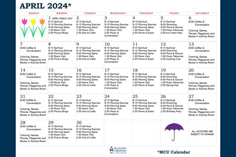 Maison Du Monde Living Center April Mcu Activity Calendar