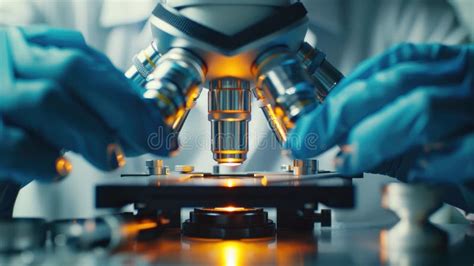 Advancements In Medical Research Dedicated Researcher Analyzing Samples Under Microscope In