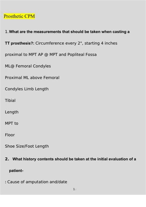 Prosthetic Cpm Exam Questions And Answers 2022 2023 Verified Answers Cpm Stuvia Us
