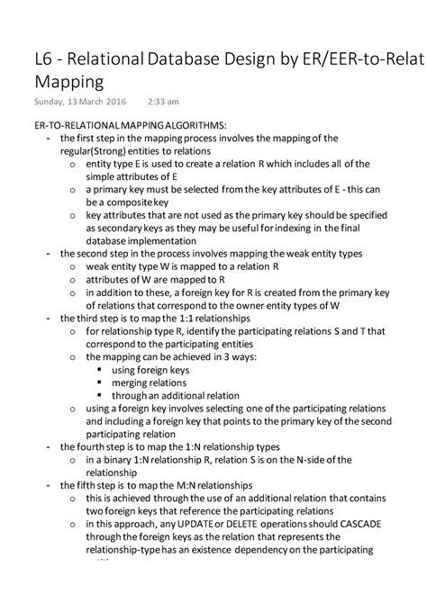 L6 Relational Database Design By Ereer To Relational Mapping L6