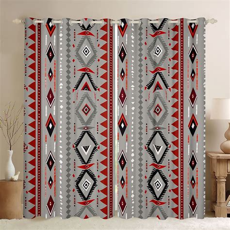 Castle Fairy Bohemian Aztec Curtains Pack Of 2 42x84 Eachgrey Red