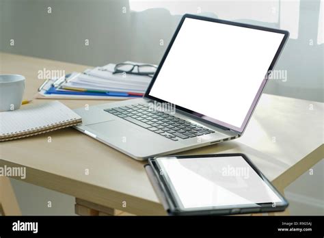 Mock Up Using Laptop With Blank Screen Computer Modern Stock Photo Alamy