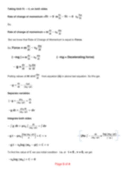 Solution Rocket And Its Motionvelocity Of The Rocket Derivation Of