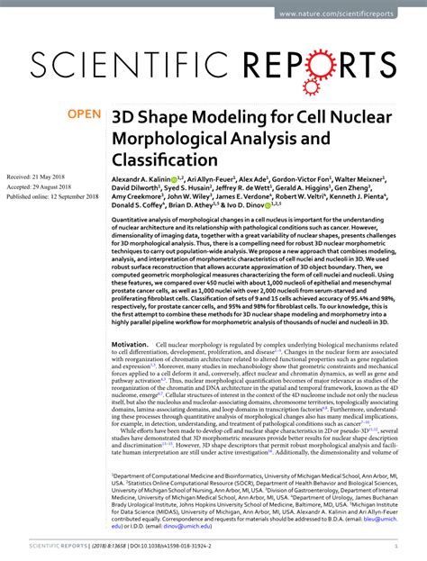 Pdf 3d Shape Modeling For Cell Nuclear Morphological Analysis And Classification