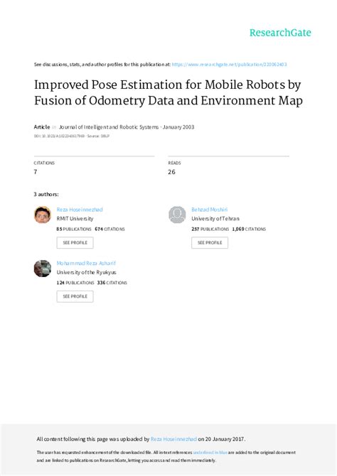 Pdf Improved Pose Estimation For Mobile Robots By Fusion Of Odometry