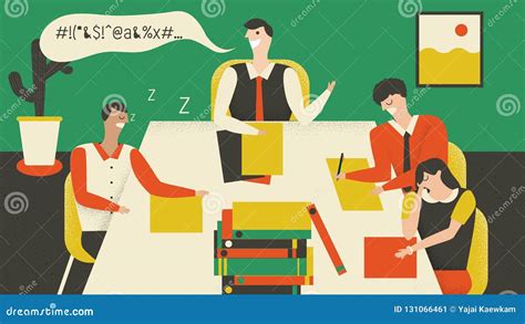 Falling Asleep During Business Meeting Cartoon Vector Illustration