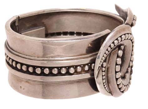 Margot De Taxco Sterling Silver Hinged Clamper Bracelet Mutualart