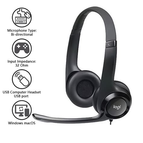 Original Logitech H Wired Headphones Usb Computer Headset Noise Cancelling Headphone With