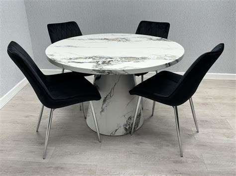 Capri 110cm Round Marble Effect Dining Table Table Only Asr Interiors