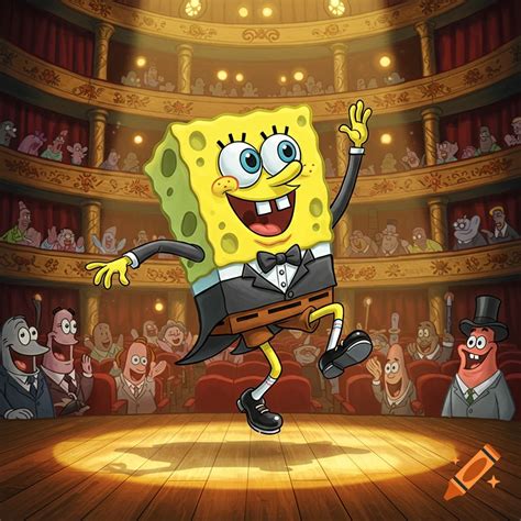 Cartoon Spongebob Squarepants In A Tuxedo And Tap Shoes Tap Dancing On