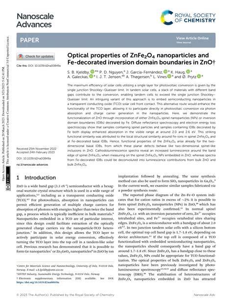 Pdf Optical Properties Of Znfe2o4 Nanoparticles And Fe Decorated Inversion Domain Boundaries