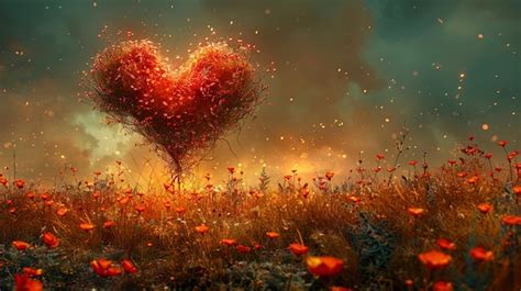 A Heart In The Grass With The Words Love In The Background Premium Ai