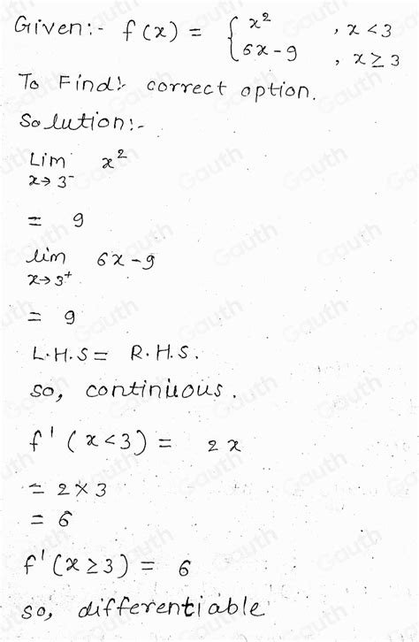 Solved 11is The Function Given Below Continuous And Differentiable At