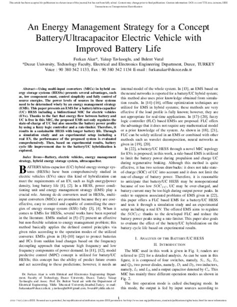 Pdf An Energy Management Strategy For A Concept Battery