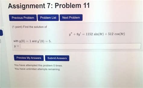 Solved Assignment 7 Problem 11 Previous Problem Problem