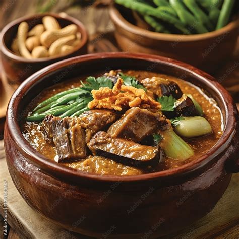 Filipino Kare Kare Featuring Oxtail Pieces And Vegetables Like