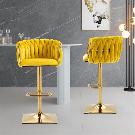 Velvet Swivel Barstool Set Of 2 Upholstered Counter Height Dining