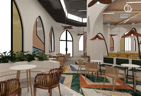 مقهى تروبيك تصميم داخلي تجاري فكرة التصميم