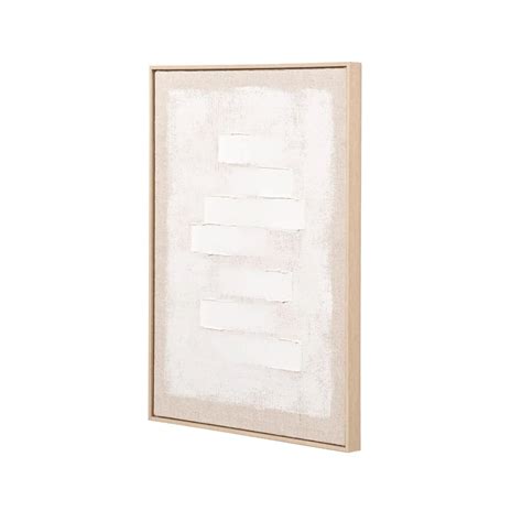 Neutral White And Natural Rectangular Textured Canvas Wall Art With Natu