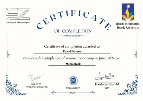 🌟 Thrilled To Announce The Completion Of My Mern Stack Summer Bootcamp At Ez Trainings