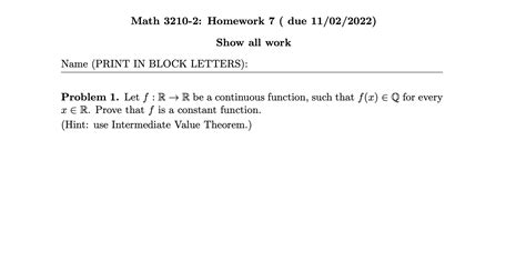 Solved Problem Let F RR Be A Continuous Function Such Chegg