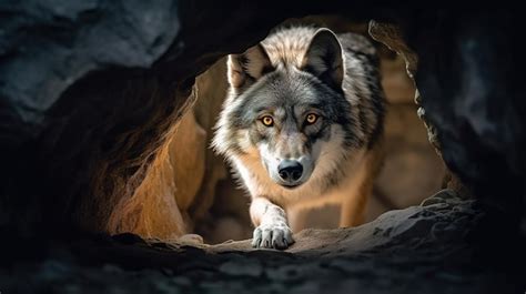 Premium Photo Wolf Coming Out Of Cave