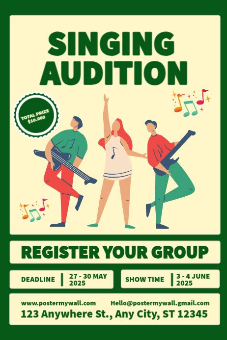 Green Modern And Minimal Singing Audition Poster Template Postermywall