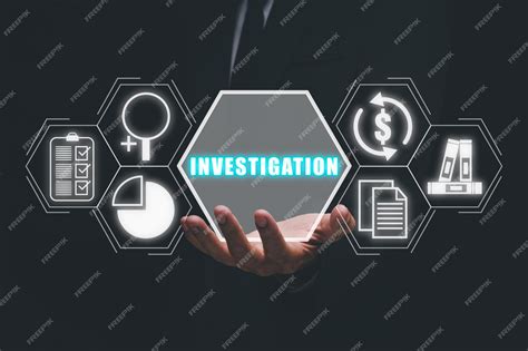 Premium Photo Investigation Concept Businessman Hand Holding Investigation Icon On Virtual Screen