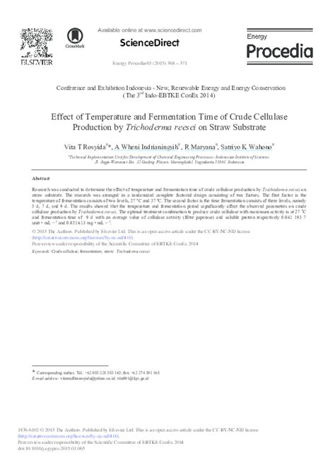 Pdf Effect Of Temperature And Fermentation Time Of Crude Cellulase Production By Trichoderma