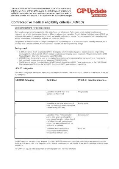 Contraceptive Medical Eligibility Criteria Ukmec