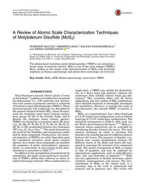 Pdf A Review Of Atomic Scale Characterization Techniques Of Molybdenum Disulfide Mos2