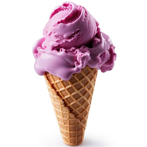 Purple Ice Cream In Waffle Cone Isolated On White Background Ai