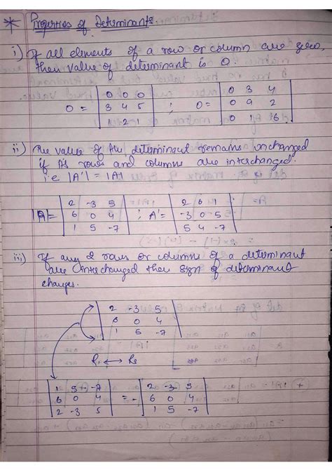Solution Notes Mathematics Determinants Handwritten Formula Sheet For Cbse Class 12 Jee