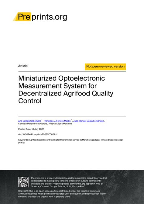 Pdf Miniaturized Optoelectronic Measurement System For Decentralized Agrifood Quality Control