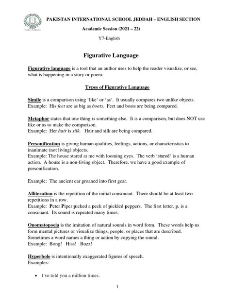 Handout 1 Figurative Language Techniques Pdf Senses Poetry