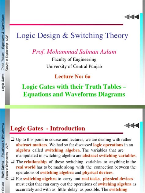 Lec 6a Logic Gates Truth Tables And Timing Diagrams Pdf Pdf Logic Gate Boolean Algebra