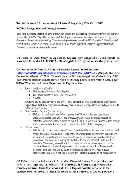 Tutorial 2 Financial Accounting Theory Tutorial In Week 3 Based On Week 2 Lecture