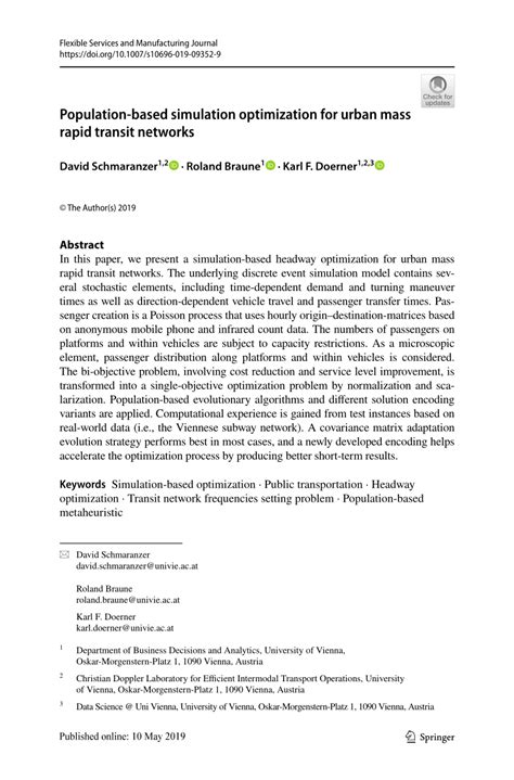 Pdf Population Based Simulation Optimization For Urban Mass Rapid