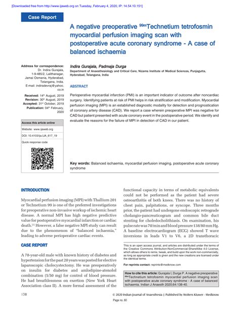 Pdf A Negative Preoperative 99m Technetium Tetrofosmin Myocardial Perfusion Imaging Scan With