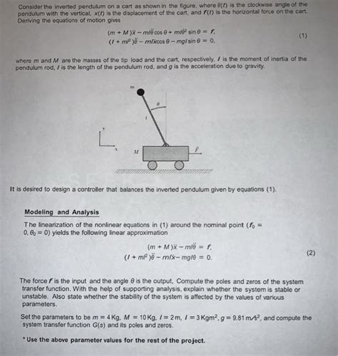 solved consider the inverted pendulum on a cart as shown in