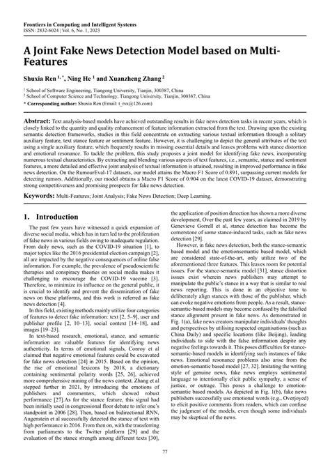 Pdf A Joint Fake News Detection Model Based On Multi Features