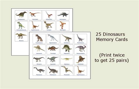 Dinosaur Memory Game Printable Cards Instant Download Famous Dinosaurs