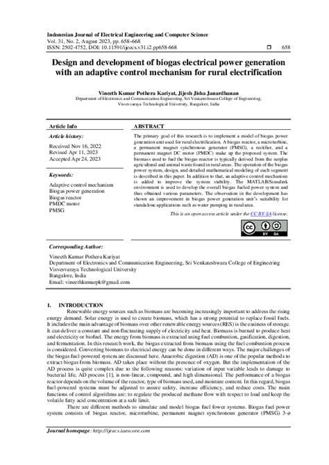 Pdf Design And Development Of Biogas Electrical Power Generation With An Adaptive Control